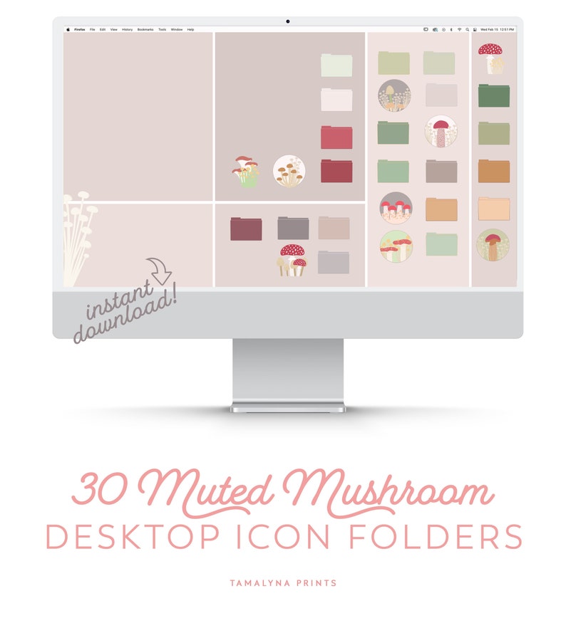 Mushroom Desktop Folder Icons for Mac, Muted Tones (PNG, Digital ...