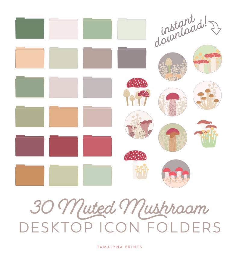 Mushroom Desktop Folder Icons for Mac, Muted Tones (PNG, Digital ...