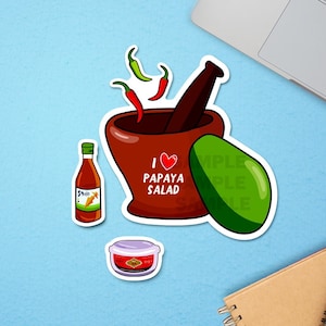 Lao Sticker Bundle, I Love Papaya Salad Vinyl Stickers, Gifts for ...