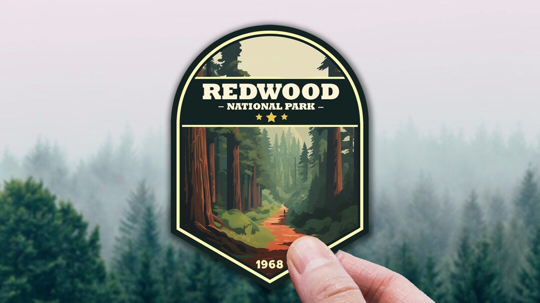 Redwood National Park Sticker, Badge Sticker Redwood Trees National ...