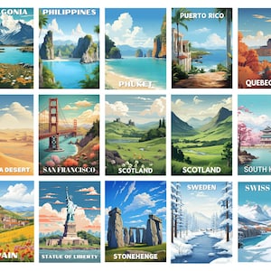 World Travel Poster Set: 70 Retro Landscape Prints (digital Download ...