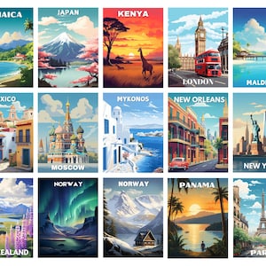 World Travel Poster Set: 70 Retro Landscape Prints (digital Download ...