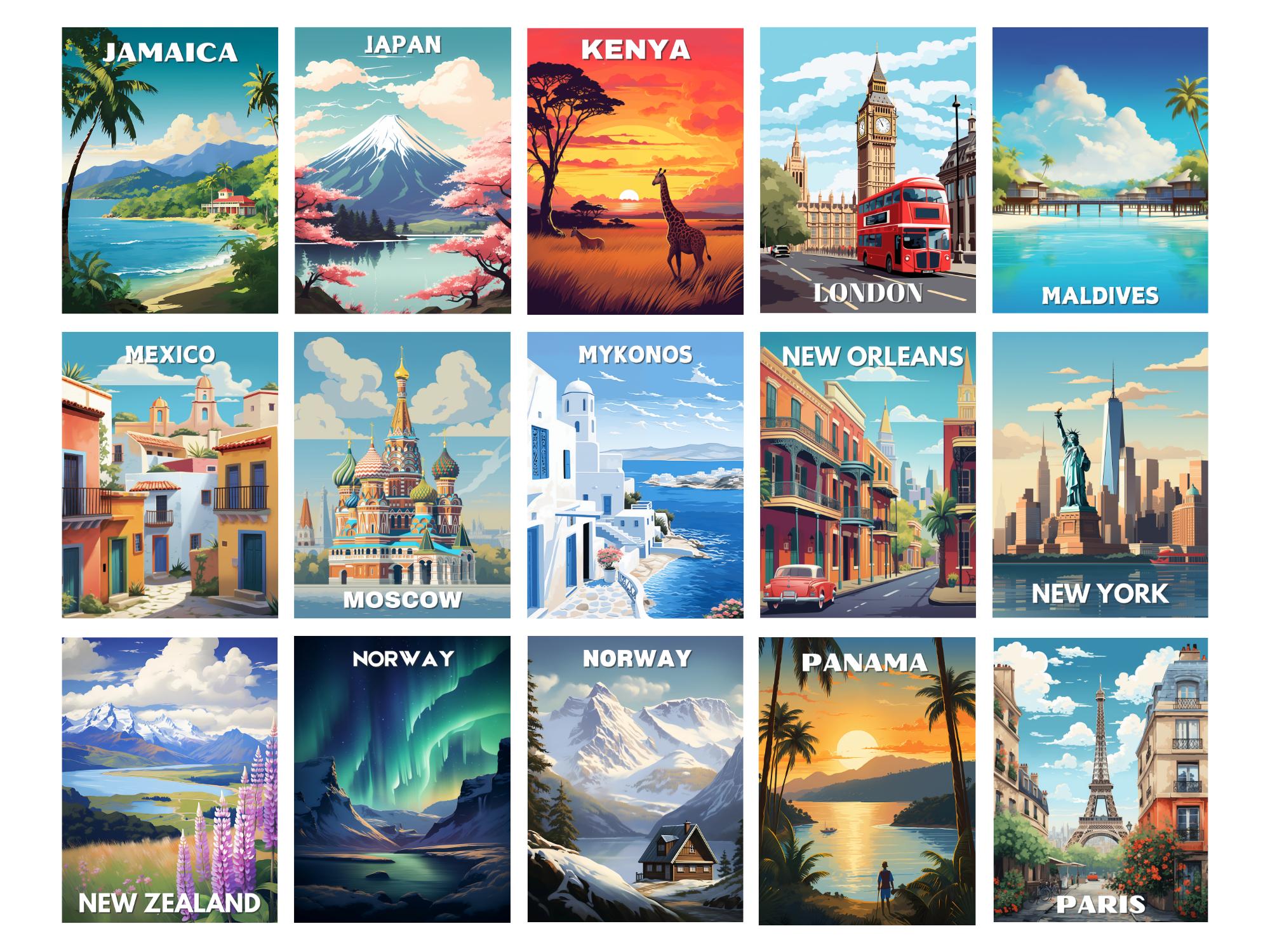 World Travel Poster Set: 70 Retro Landscape Prints (digital Download ...