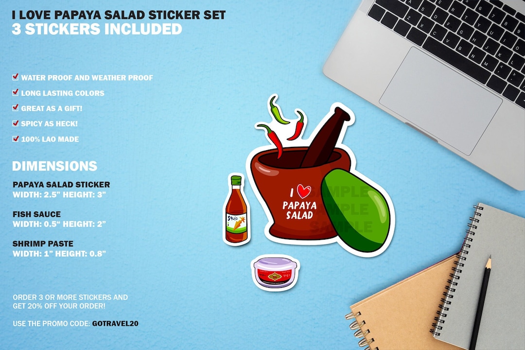 Lao Sticker Bundle, I Love Papaya Salad Vinyl Stickers, Gifts for ...