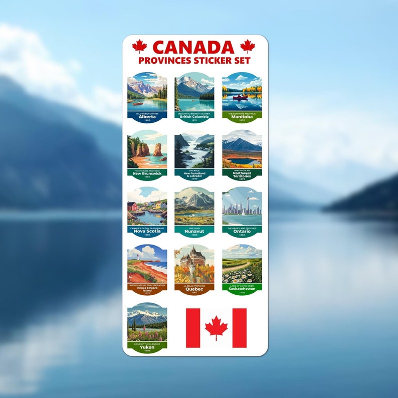Canada Provinces Sticker Set Complete Sheet Canadian Travel Souvenir ...