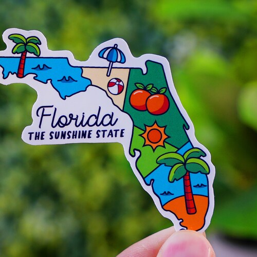 Florida Map Sticker Vibrant Sunshine State Vinyl Decal - Etsy