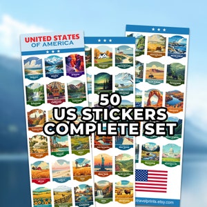 US States Sticker Sheet Set Bundle Travel Scrapbook American Landmarks ...
