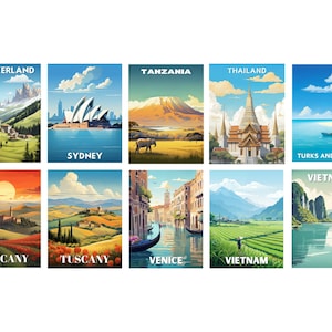 World Travel Poster Set: 70 Retro Landscape Prints (digital Download ...