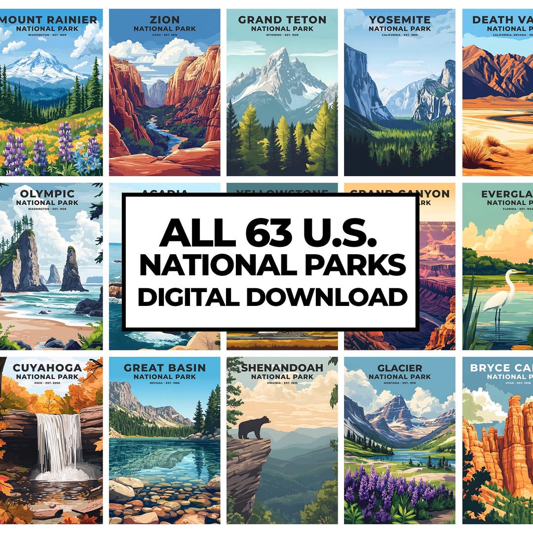 US National Park Travel Posters All Set of 63 Digital Download Wall Art ...
