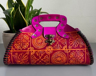 Leather Hand-tooled Embossed Mexican Floral Handbag, Handmade ...