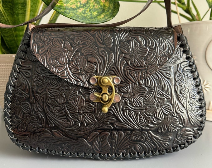 Leather Hand-tooled Embossed Mexican Floral Handbag, Handmade Floral ...