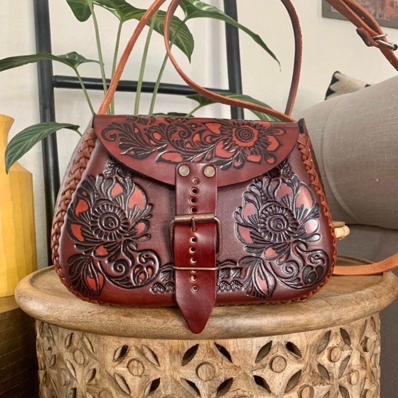 Leather Tooled Purse With Rose - Etsy