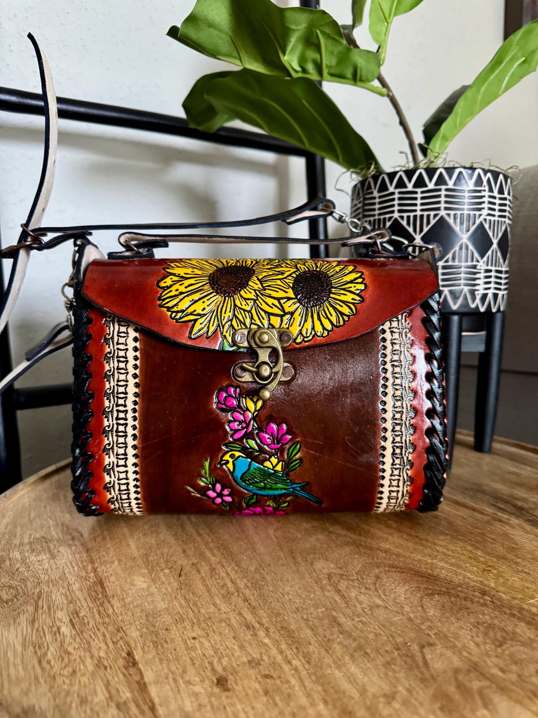 Leather Hand-tooled Embossed Mexican Floral Purse, Handmade Handbag ...