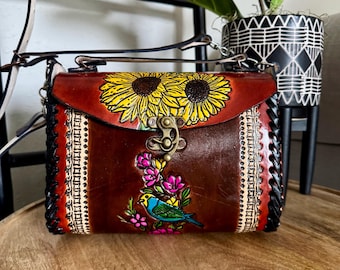 Large Leather Hand-tooled Embossed Mexican Peace Lily Floral Purse ...