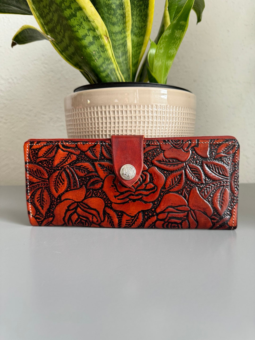 Hand Tooled Leather Wallet, Genuine Handmade Artisan Leather Rose ...