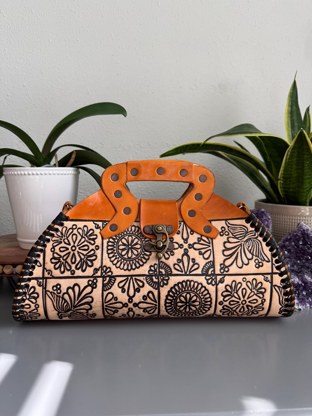 Leather Hand-tooled Embossed Mexican Floral Handbag, Handmade ...