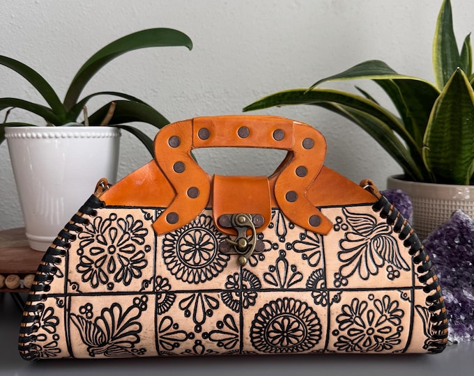Leather Hand-tooled Embossed Mexican Floral Handbag, Handmade ...