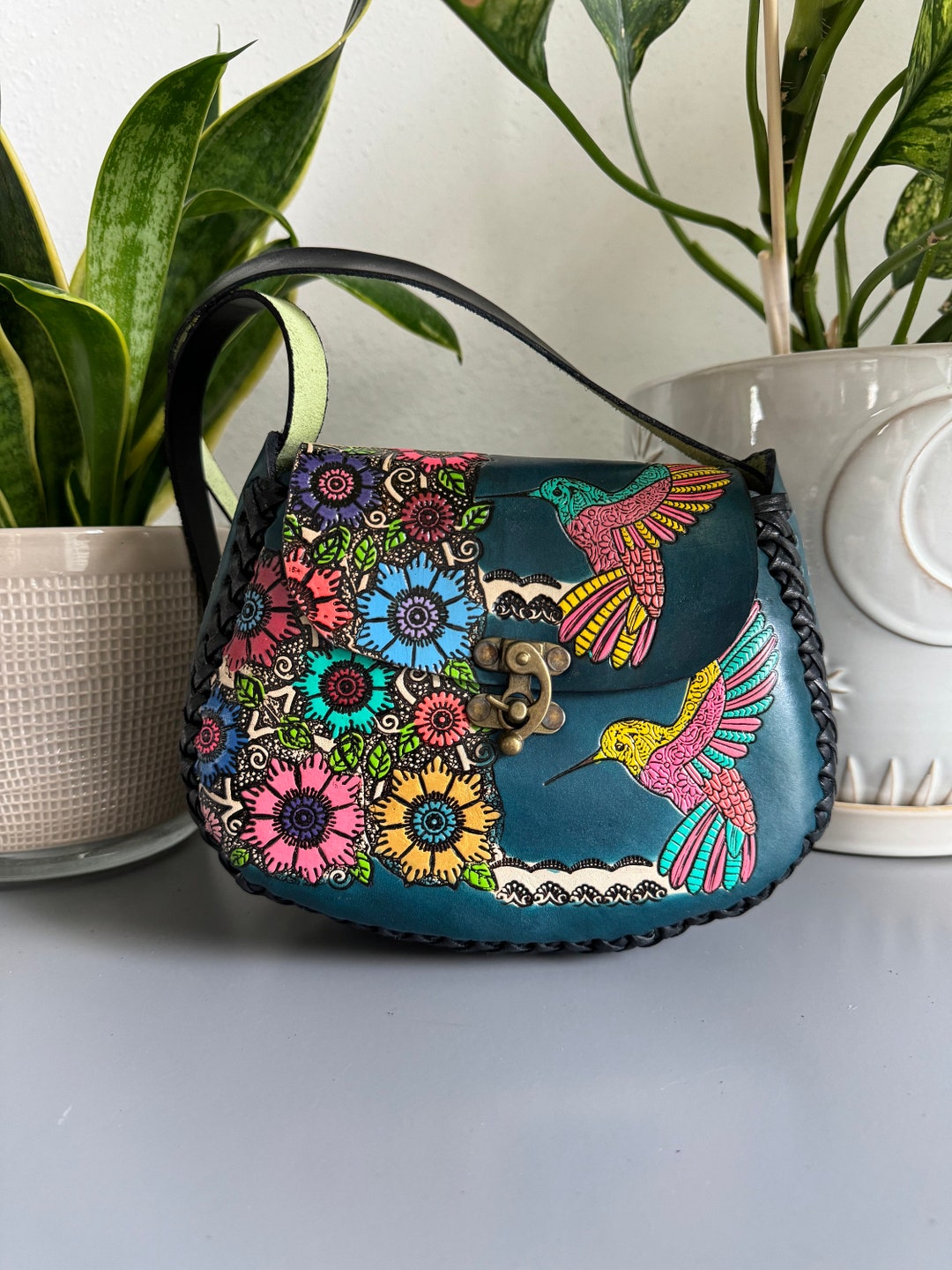Hand-tooled Leather Hummingbird Purse, Handmade Mexican Bag, Bolsa De ...