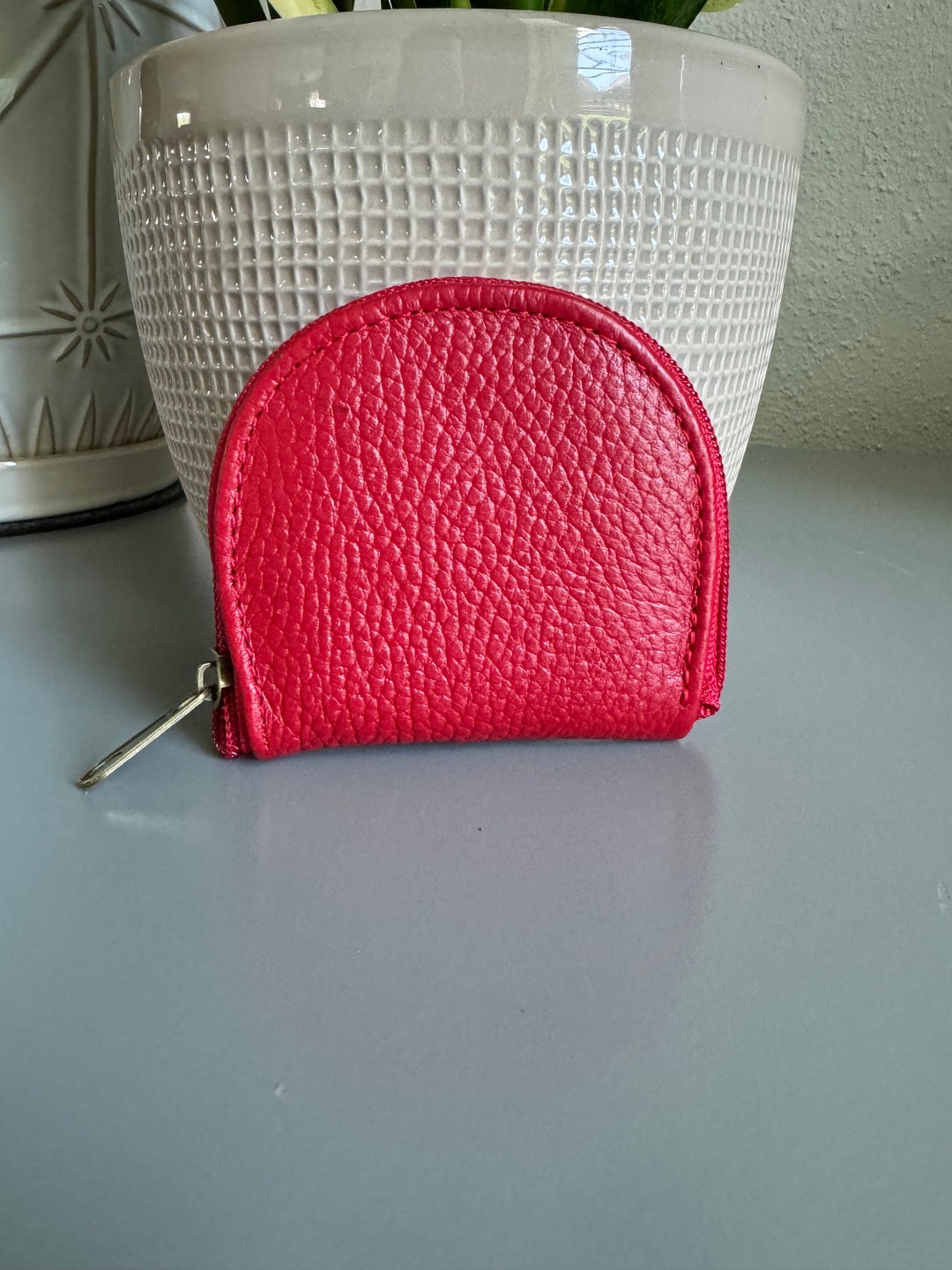 Coin Pouch Keychain, Hand Tooled Genuine Leather Wallet, Handmade Red ...