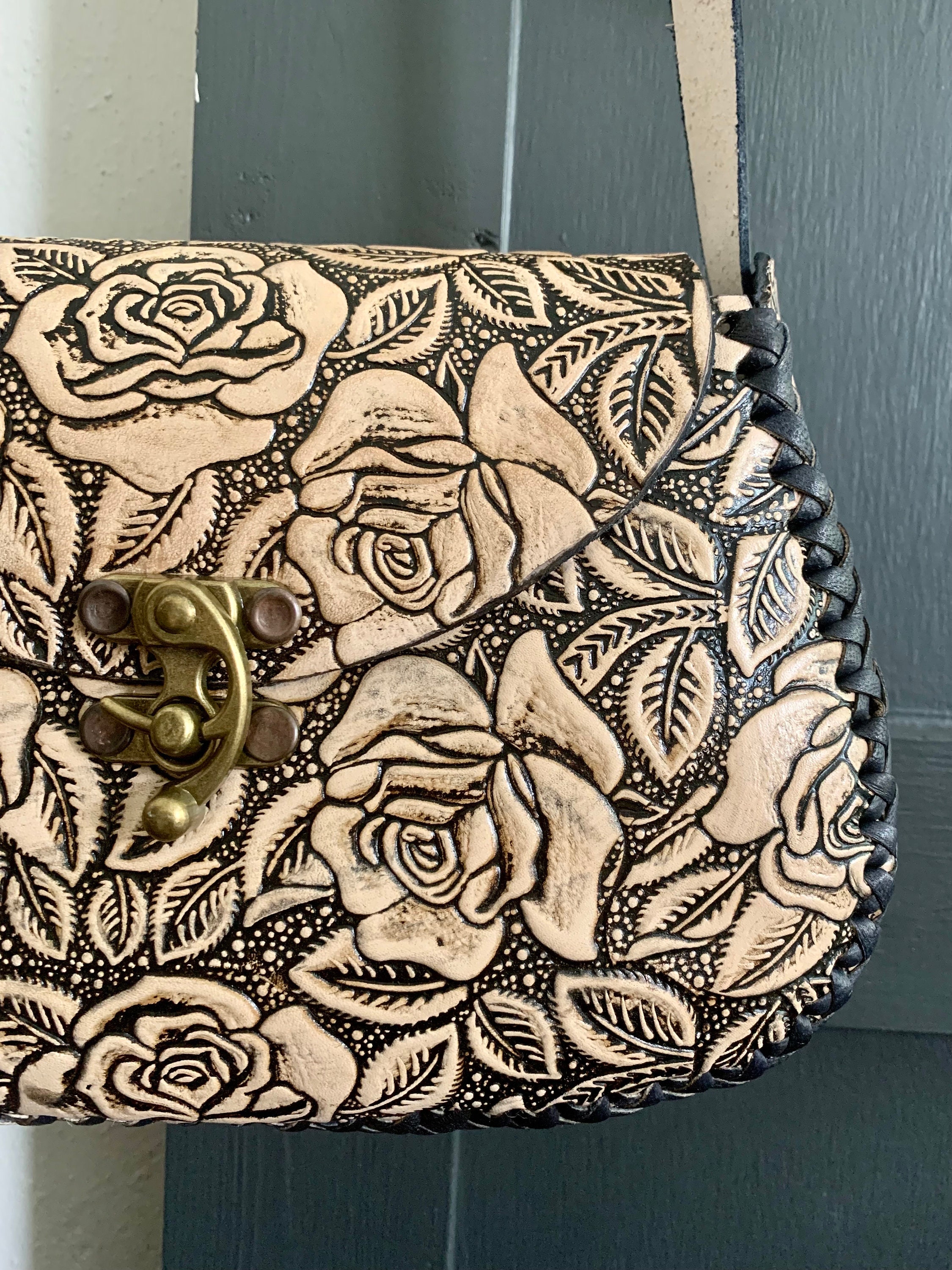 Leather Hand-tooled Embossed Mexican Floral Handbag, Handmade Rose ...