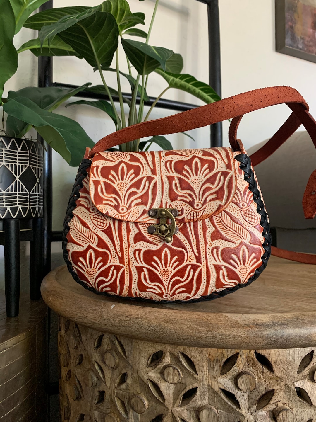 Hand-tooled Embossed Mexican Leather Floral Purse / Handmade Leather ...