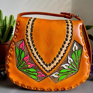 Large Leather Hand-tooled Embossed Mexican Peace Lily Floral Purse ...