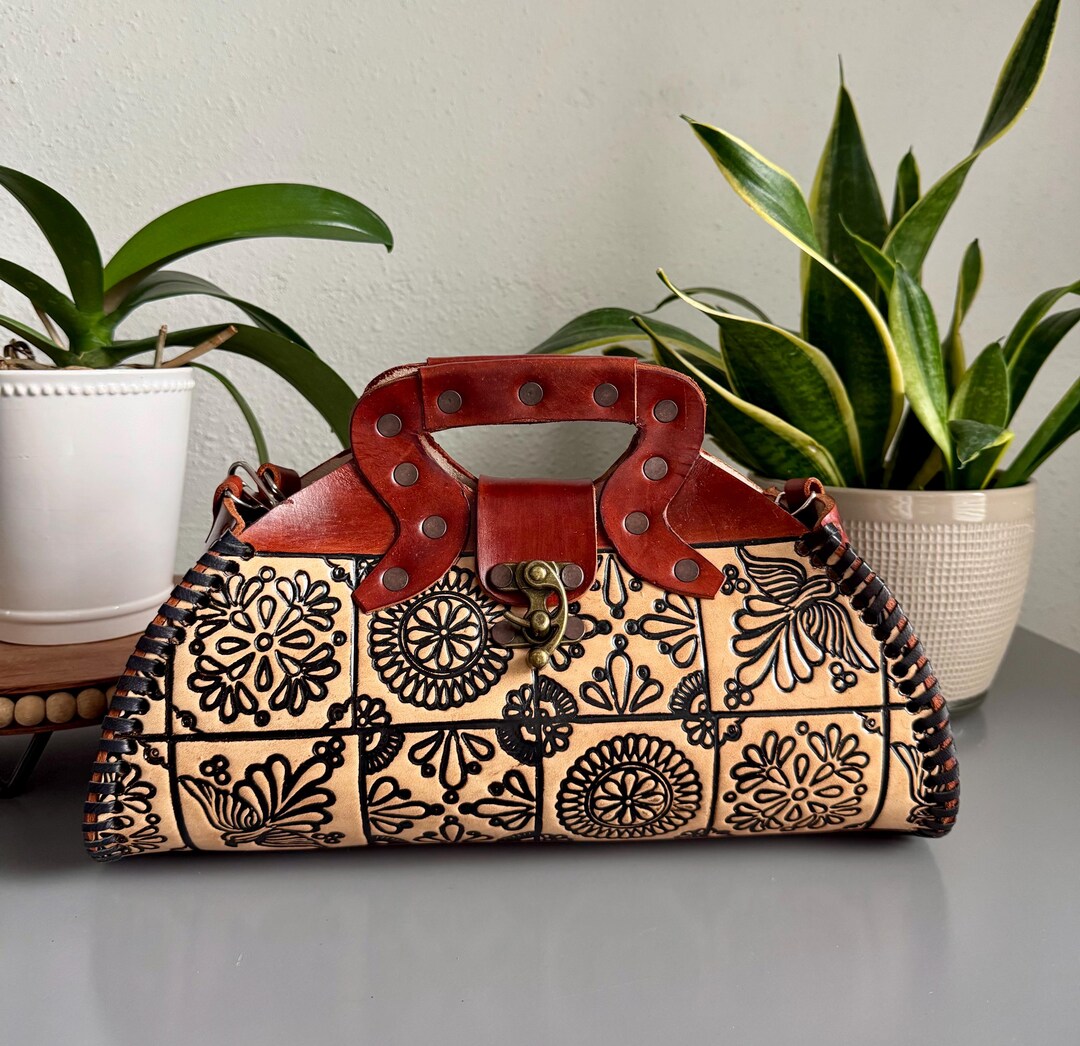 Leather Hand-tooled Embossed Mexican Floral Handbag, Handmade ...