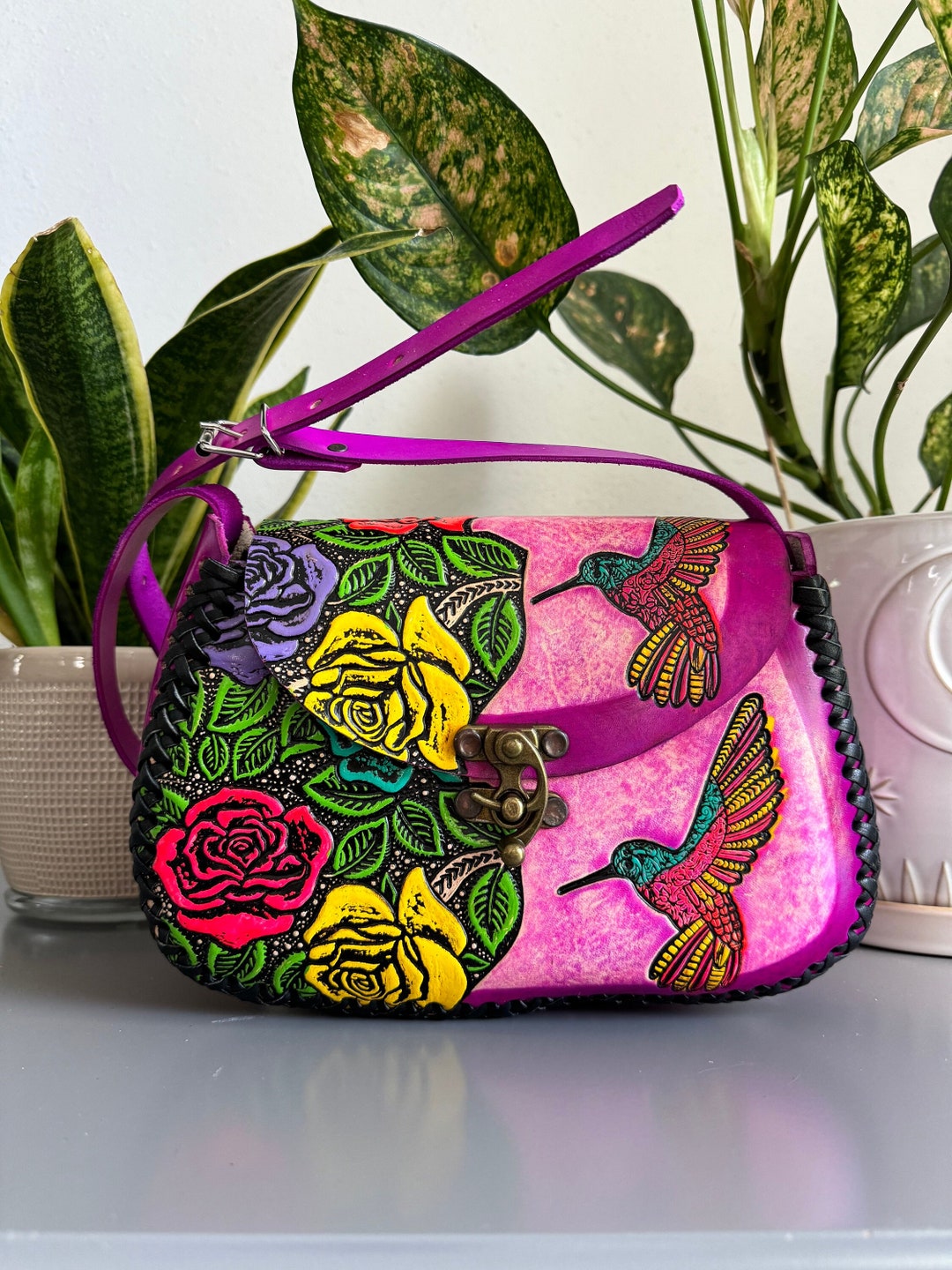 Leather Hand-tooled Embossed Mexican Hummingbird Purse, Handmade Bag ...