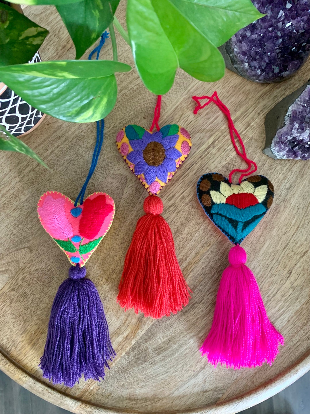 Embroidered Heart Pom Pom / Mexican Pompones / Artisan Made / Spring ...