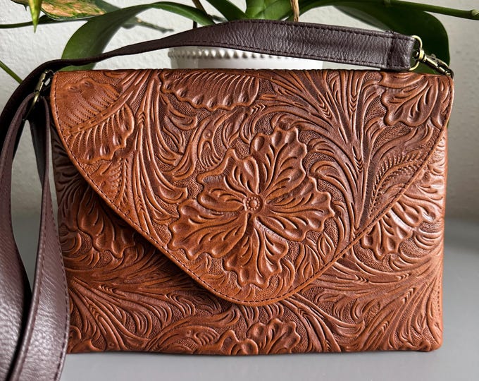 Hand-tooled Embossed Mexican Leather Floral Purse, Handmade Leather Bag ...