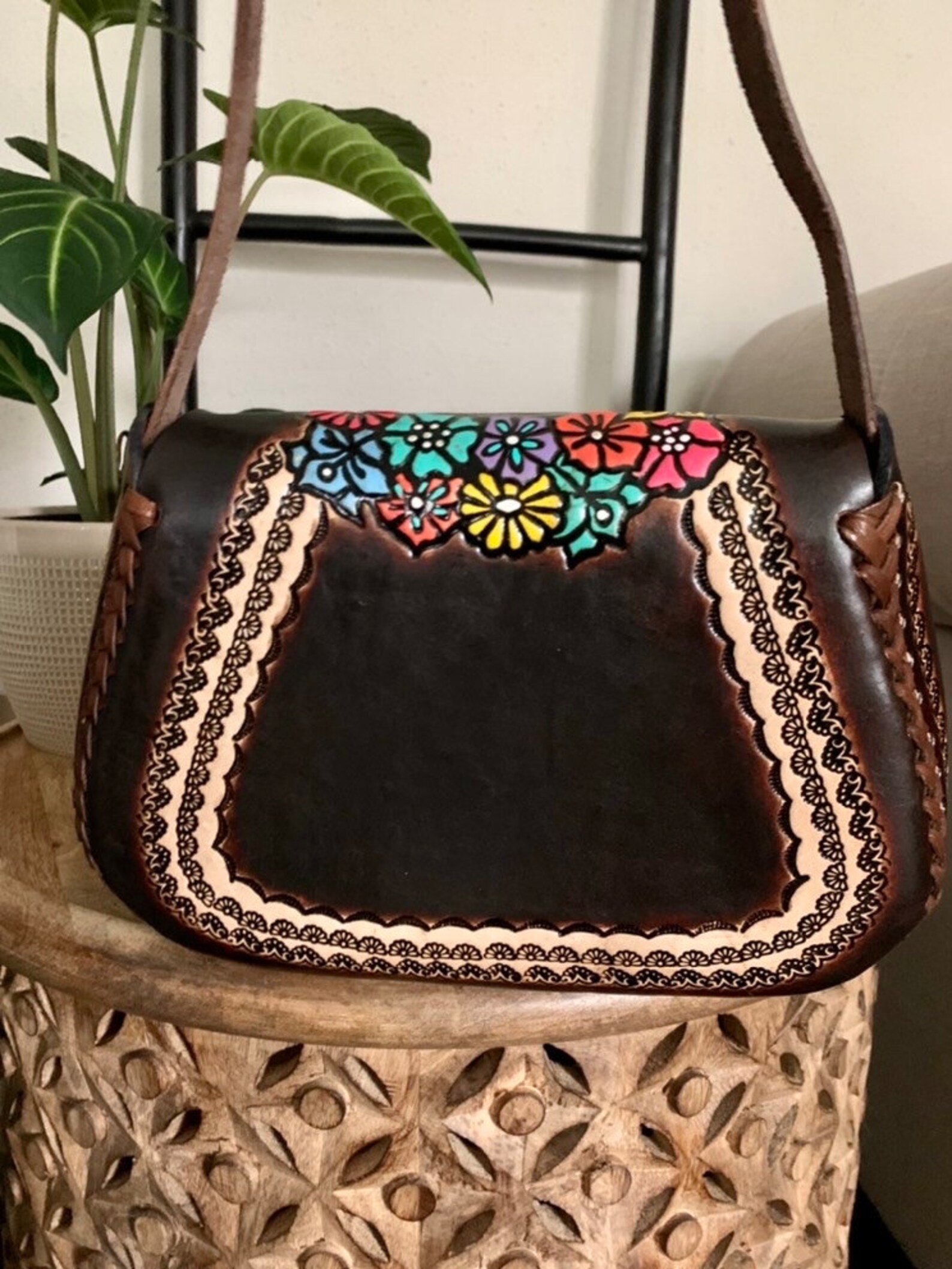 Leather Hand-tooled Embossed Mexican Floral Freida Purse / - Etsy