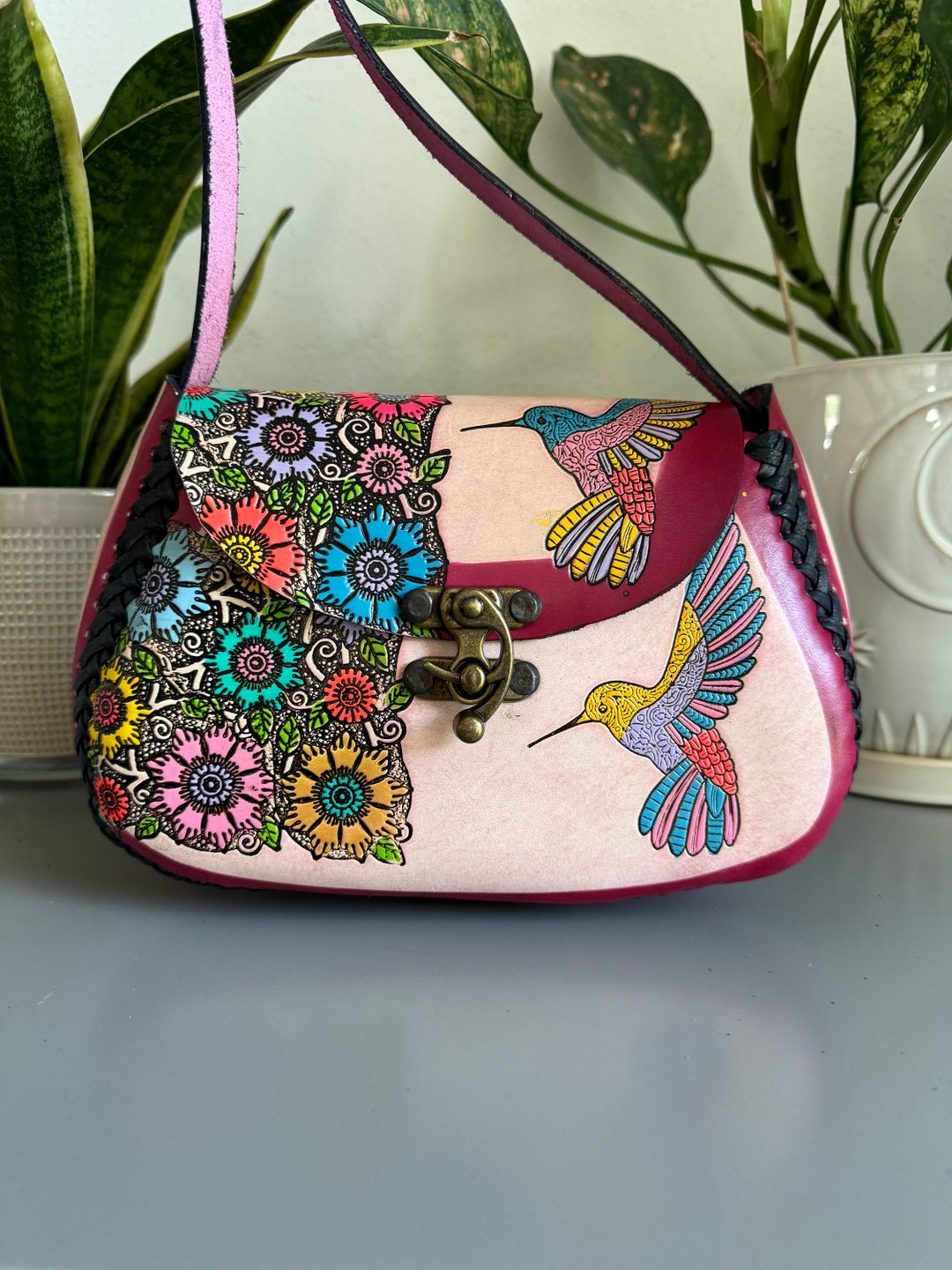 Leather Hand-tooled Embossed Mexican Hummingbird Purse, Handmade Bag ...