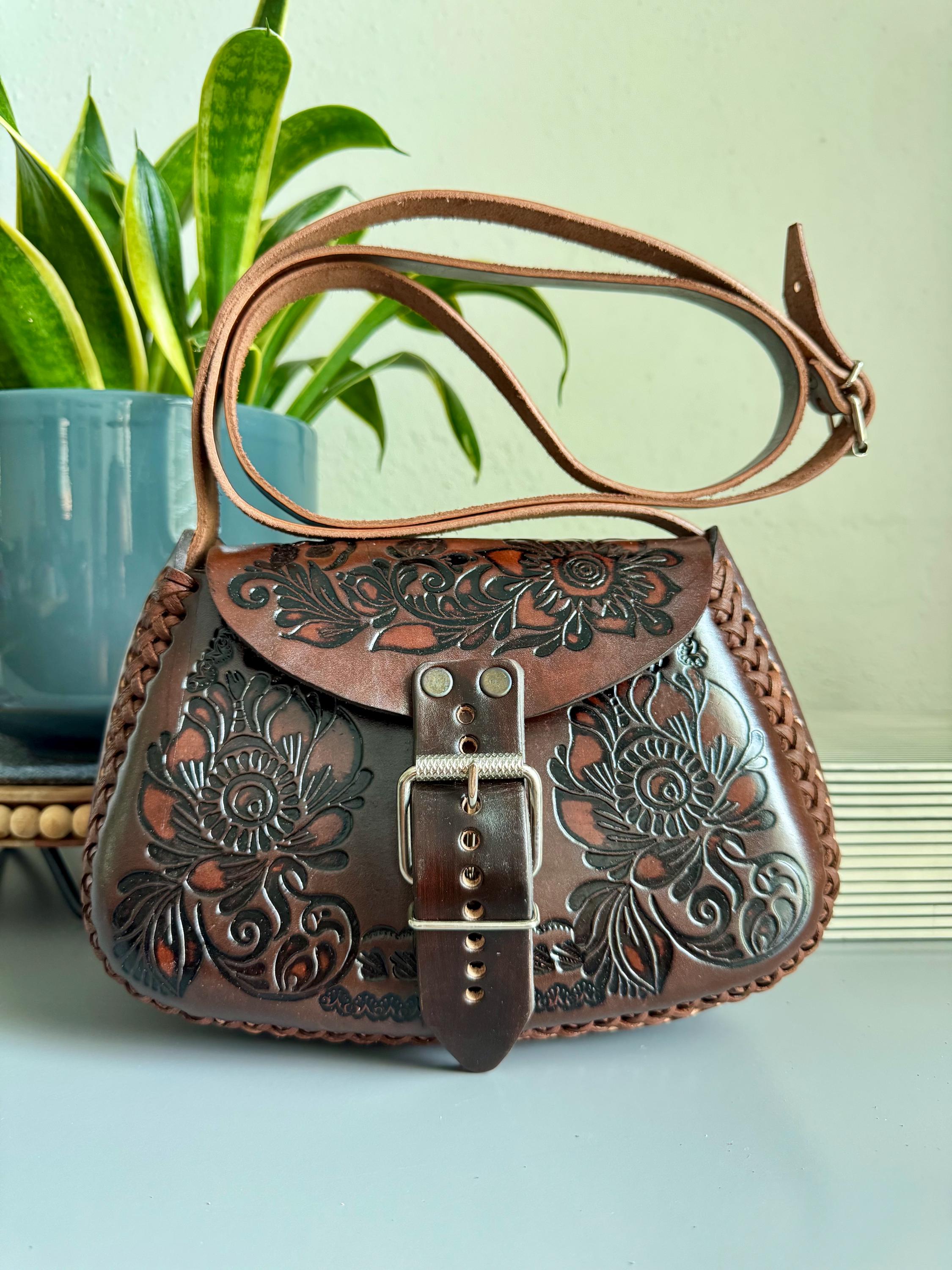 Leather Hand-tooled Embossed Mexican Floral Purse, Handmade Handbag ...