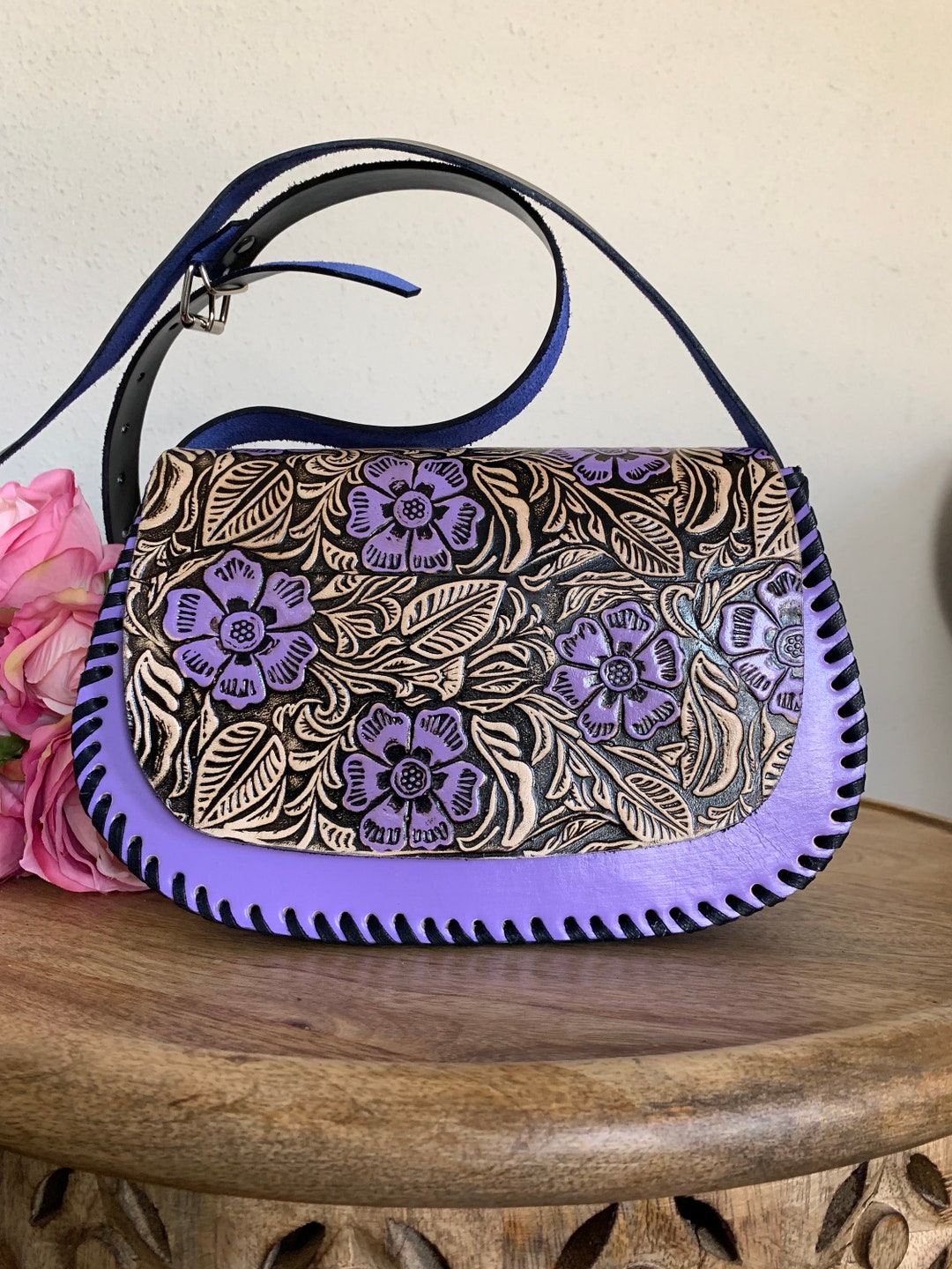 Hand-tooled Authentic Leather Handbag, Embossed Mexican Leather Purse ...