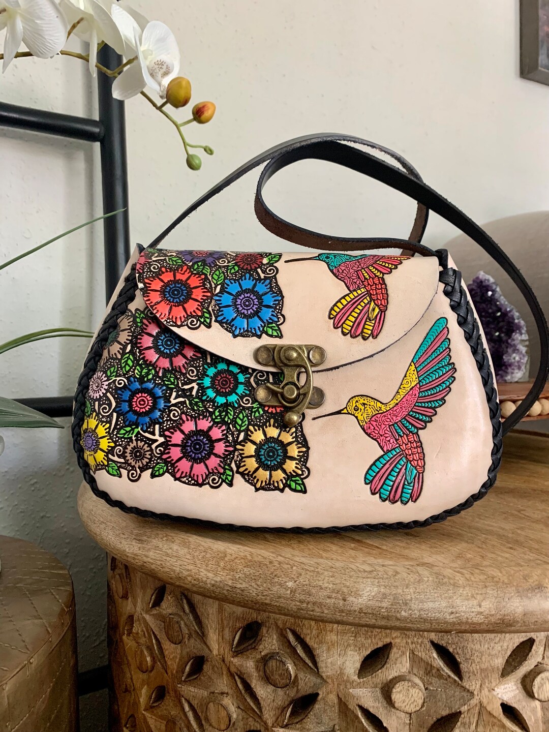 Leather Hand-tooled Embossed Mexican Hummingbird Purse, Handmade Bag ...