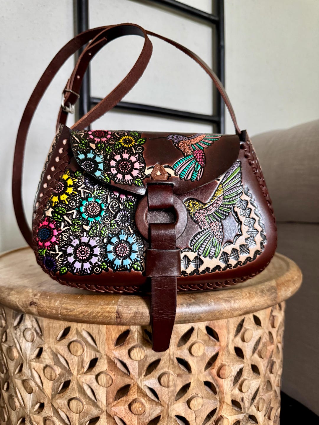 Leather Hand-tooled Embossed Mexican Hummingbird Purse / Handmade Bag ...