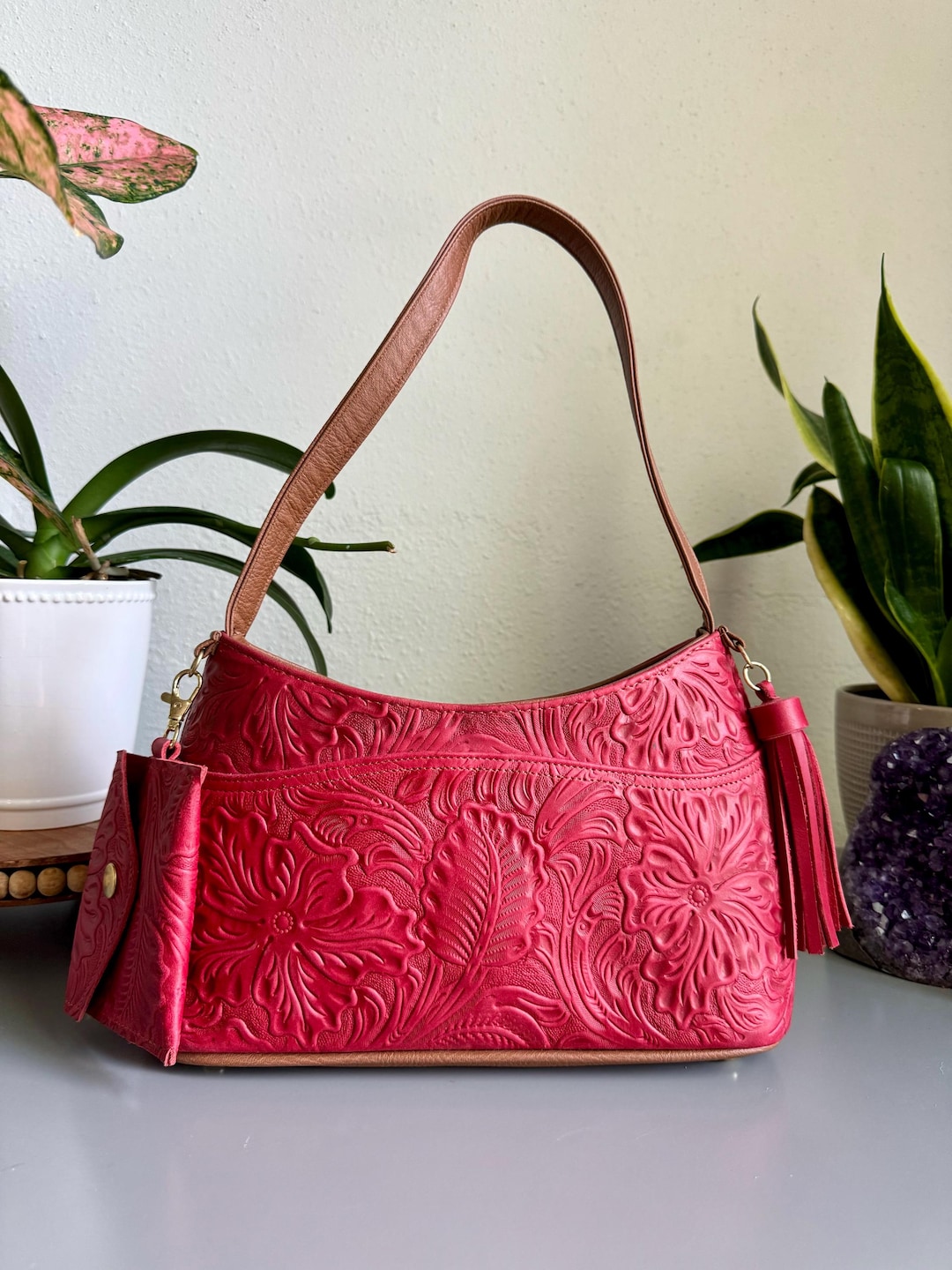 Hand-tooled Embossed Mexican Leather Floral Purse, Handmade Leather Bag ...