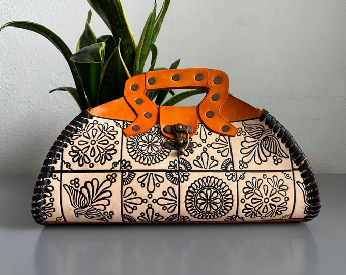 Leather Hand-tooled Embossed Mexican Floral Handbag, Handmade ...