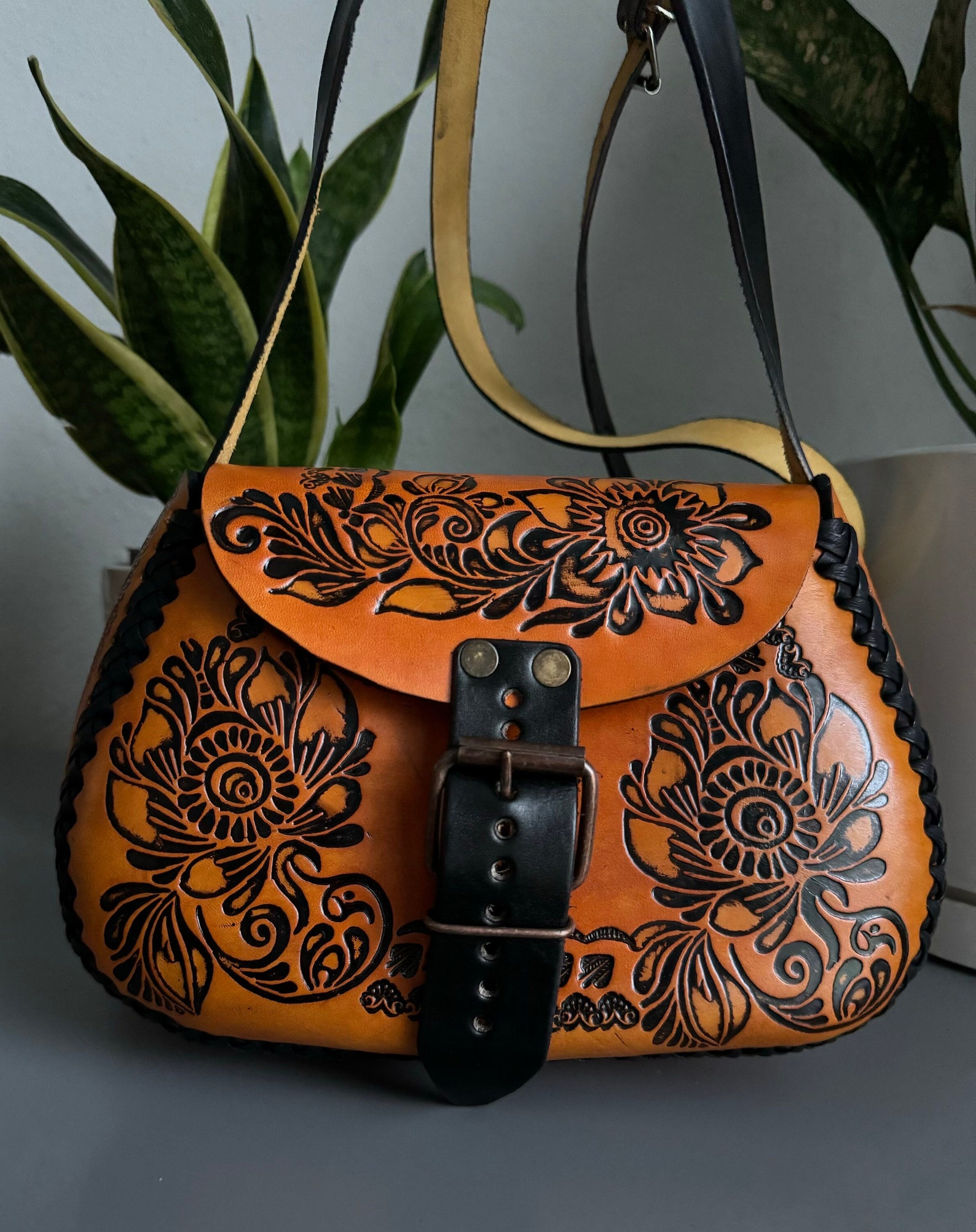 Leather Hand-tooled Embossed Mexican Floral Purse, Handmade Handbag ...