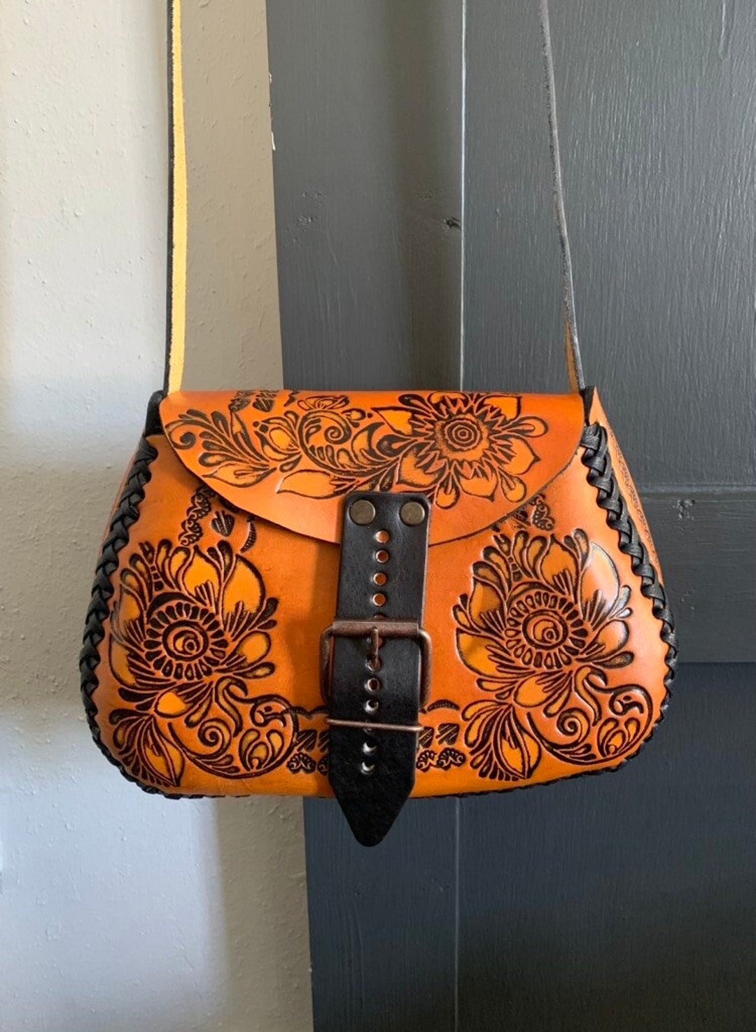 Hand-tooled Embossed Leather Mexican Floral Purse Handmade - Etsy
