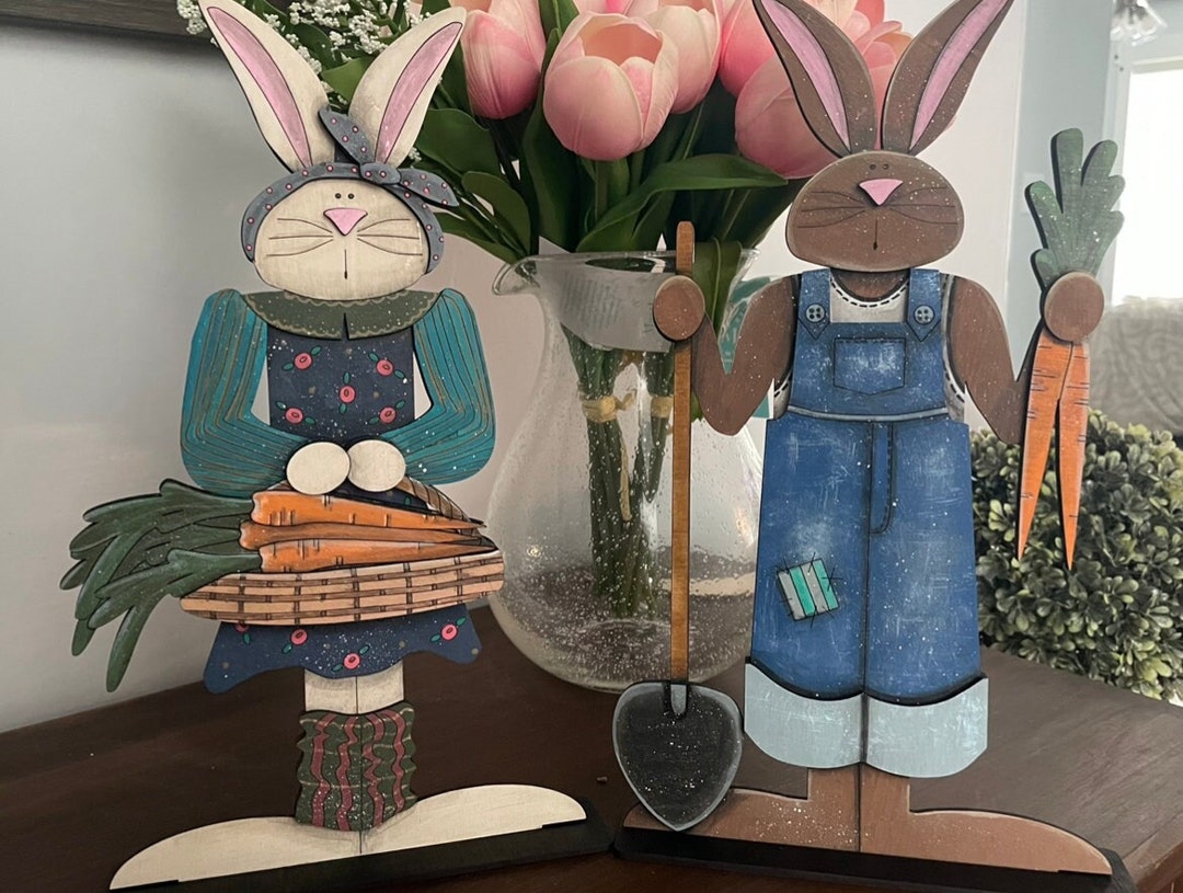 Primitive Garden Rabbits Svg Digital Download File a Standing Boy and ...