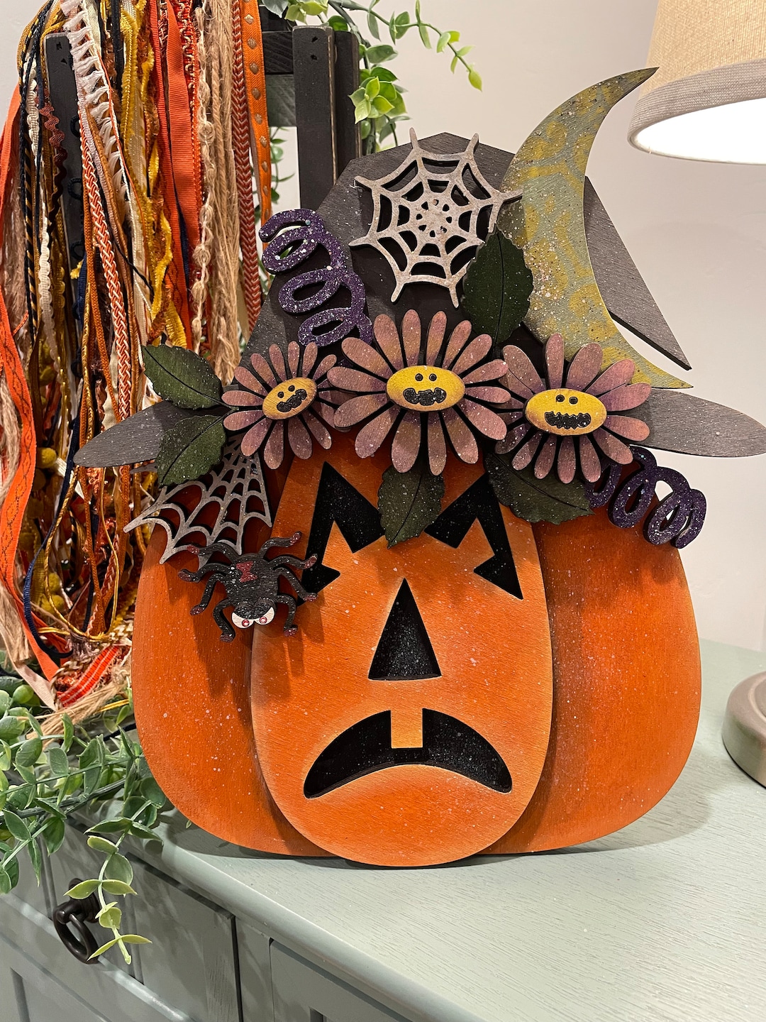 Halloween Pumpkin Scared Face SVG File, Spider & Flowers (digital) - Etsy