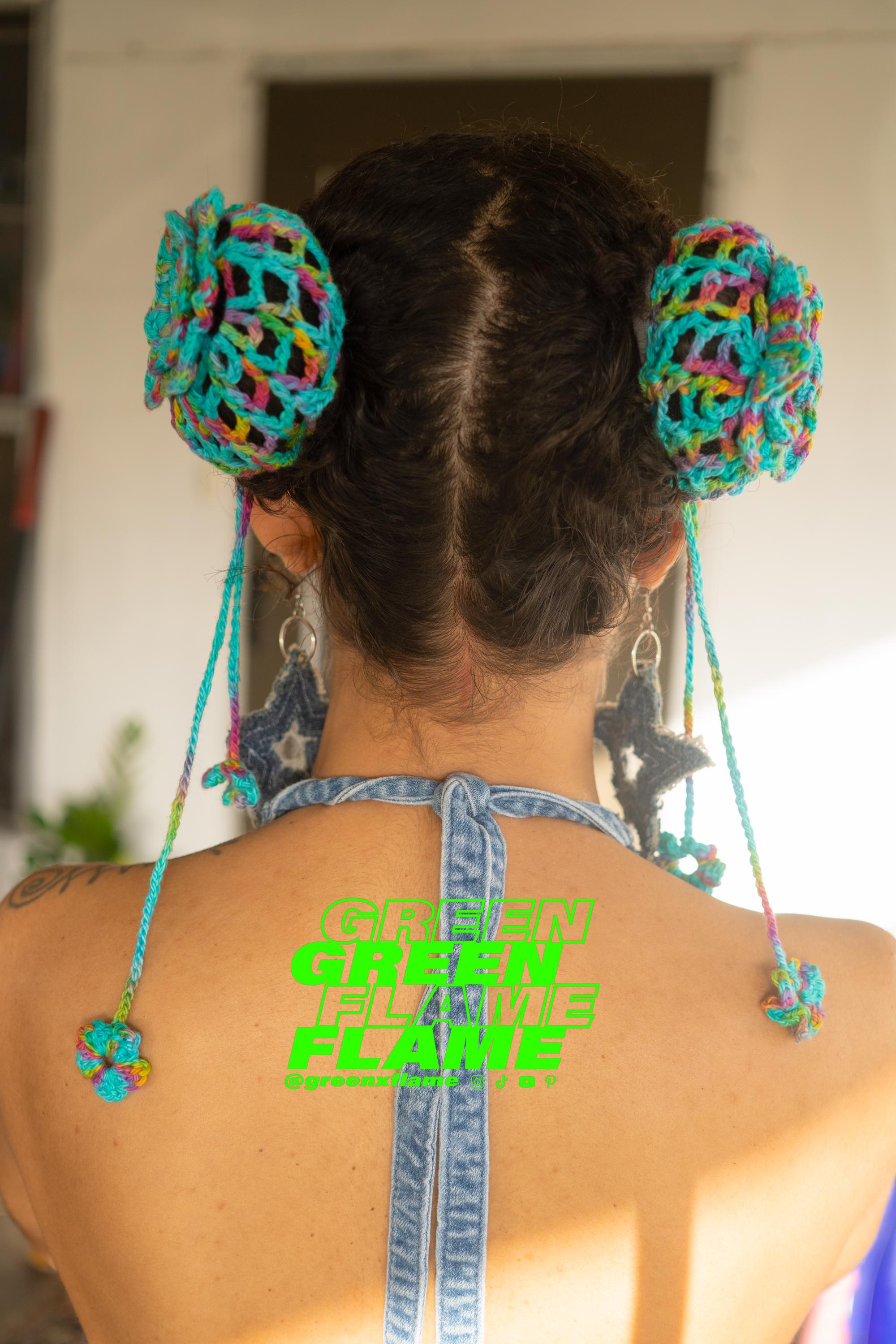 Space Buns - Hair Bun Cover, Handmade Crochet Bun Cover, Festival Buns ...