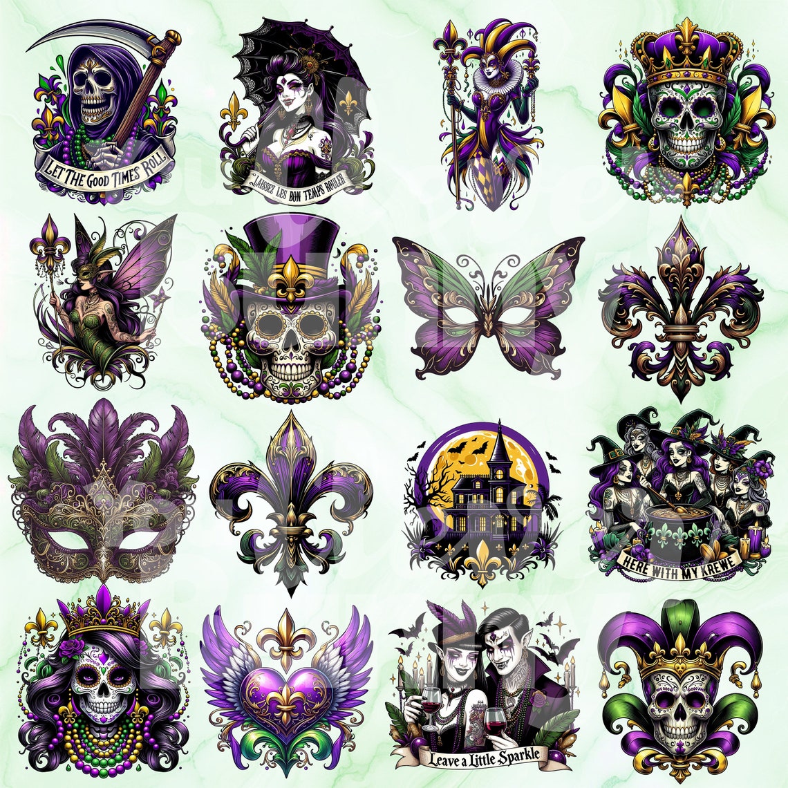 Gothic Mardi Gras Clipart Digital Bundle, Commercial Use, Cute Spooky ...