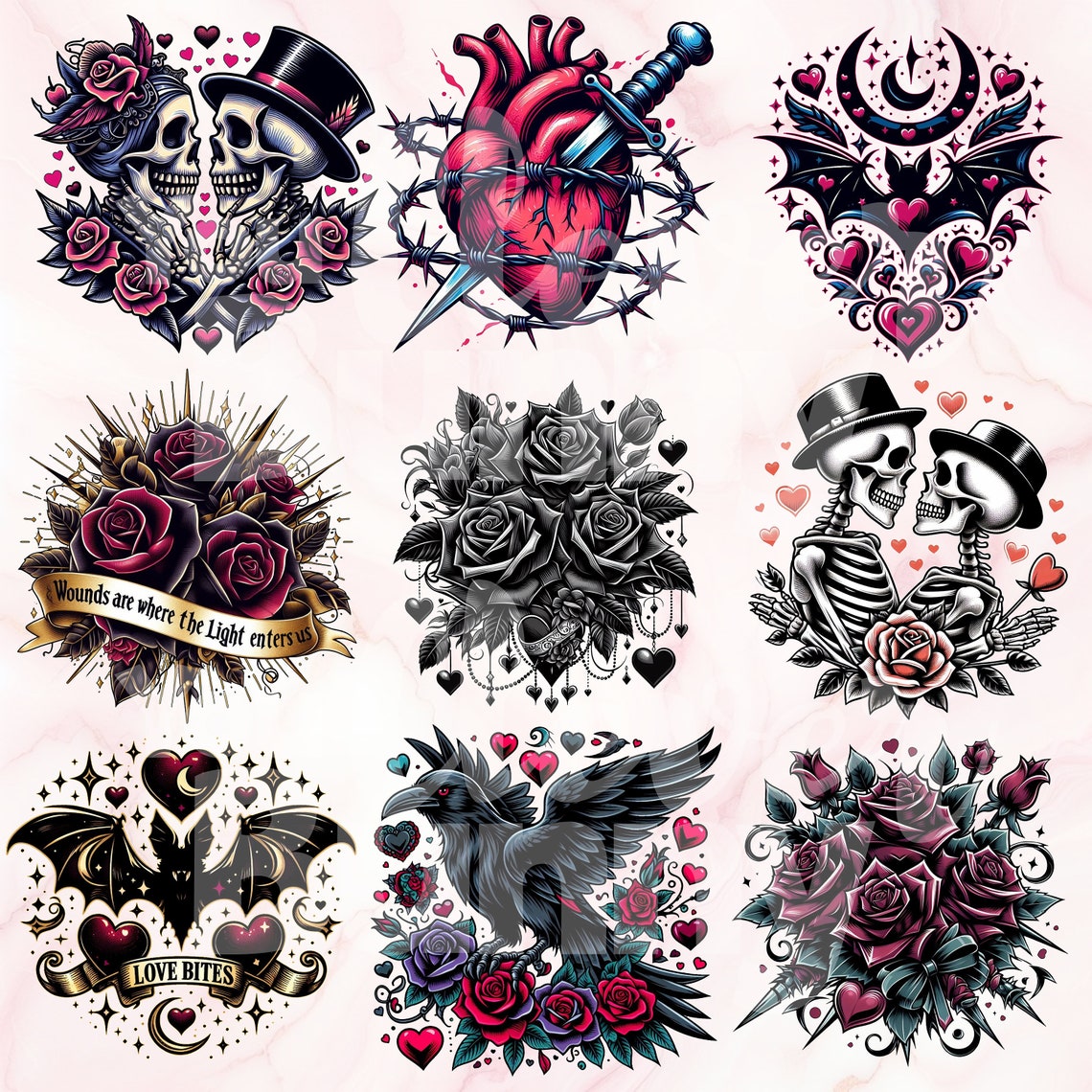 Gothic Valentines Day Clipart Digital Bundle, Commercial Use, Cute ...