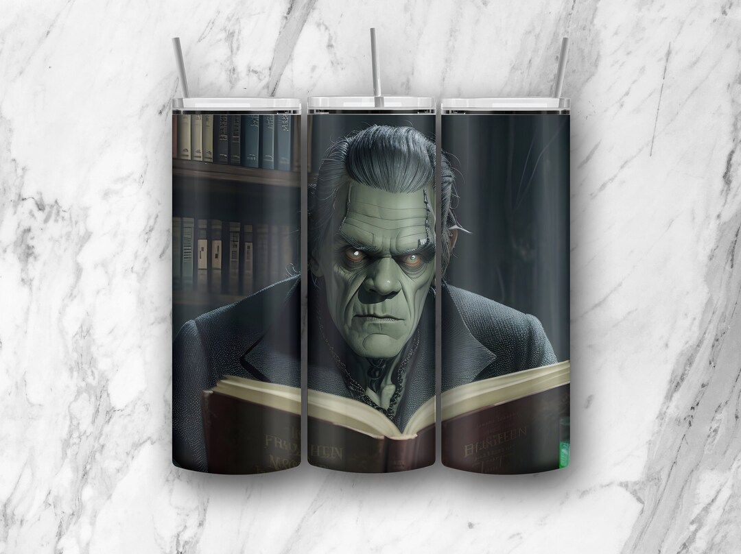 Frankenstein Monster Reading Book Tumbler Wrap PNG, Halloween Book ...
