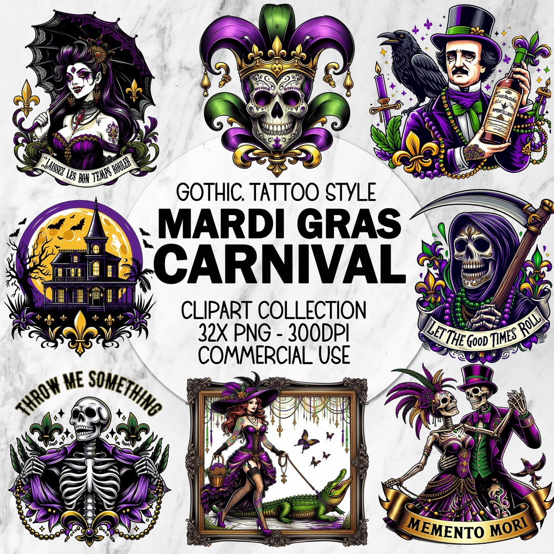 Gothic Mardi Gras Clipart Digital Bundle, Commercial Use, Cute Spooky ...