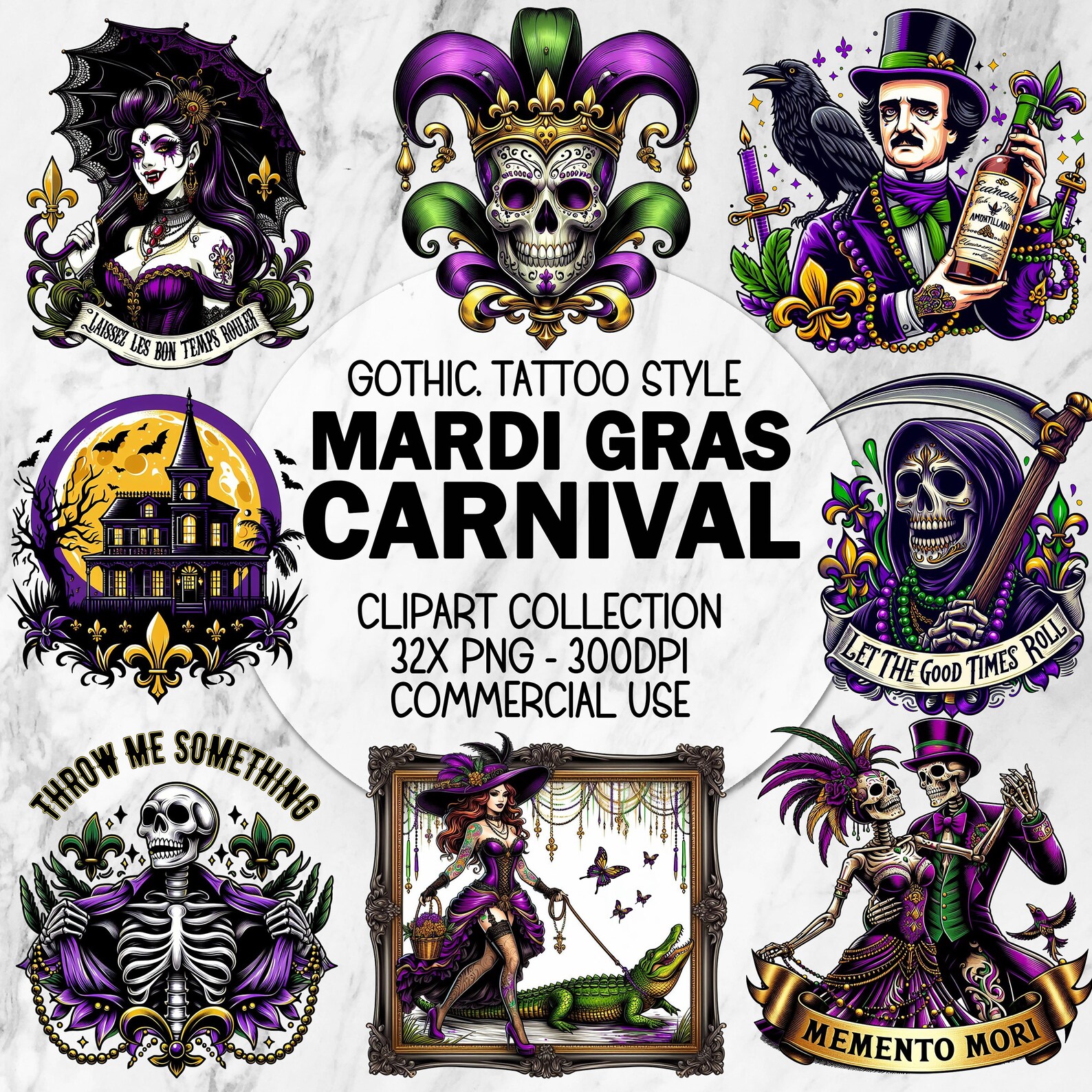 Gothic Mardi Gras Clipart Digital Bundle, Commercial Use, Cute Spooky ...