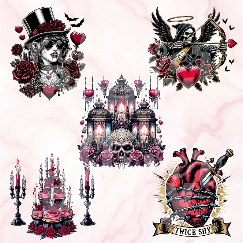 Gothic Valentines Day Clipart Digital Bundle, Commercial Use, Cute ...