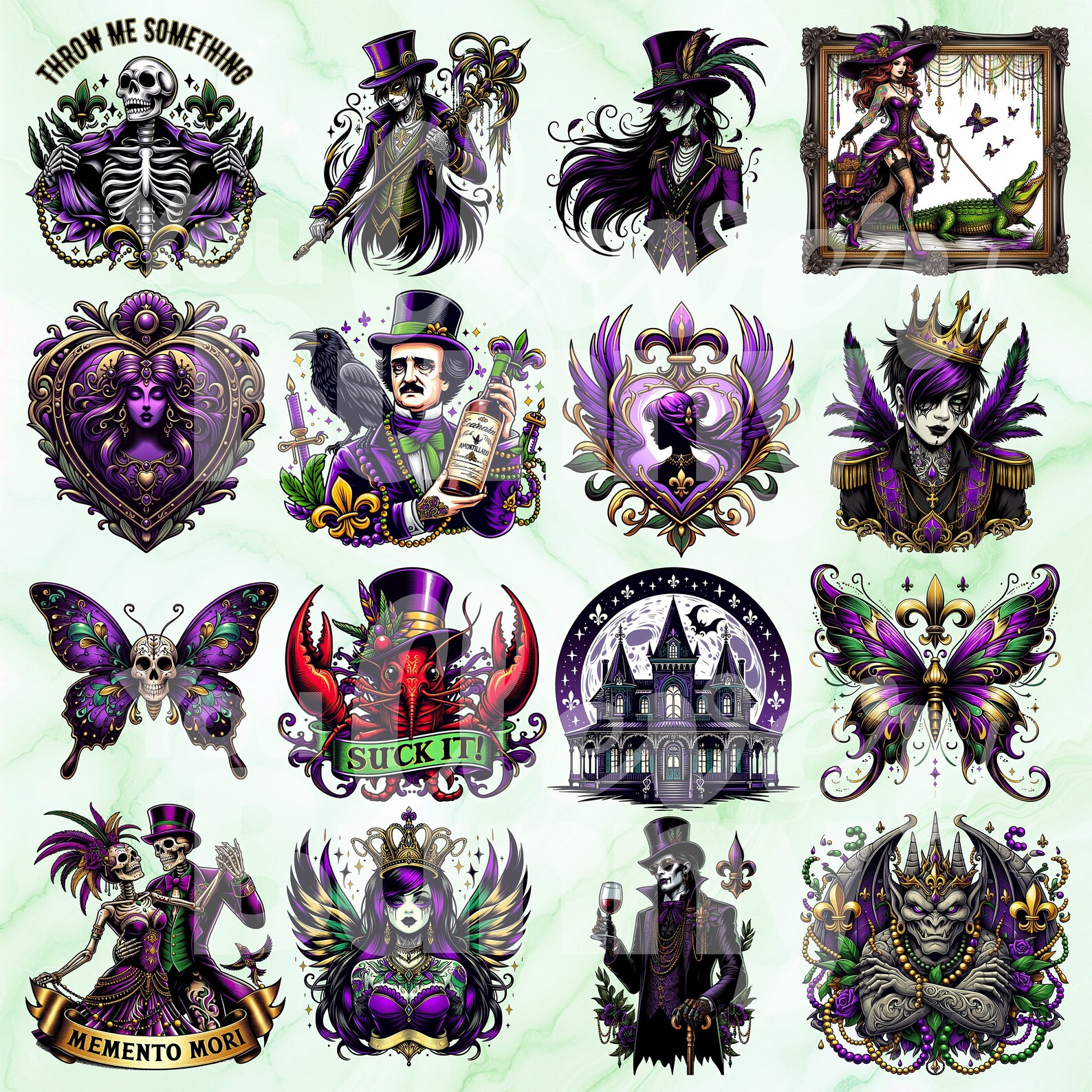 Gothic Mardi Gras Clipart Digital Bundle, Commercial Use, Cute Spooky ...